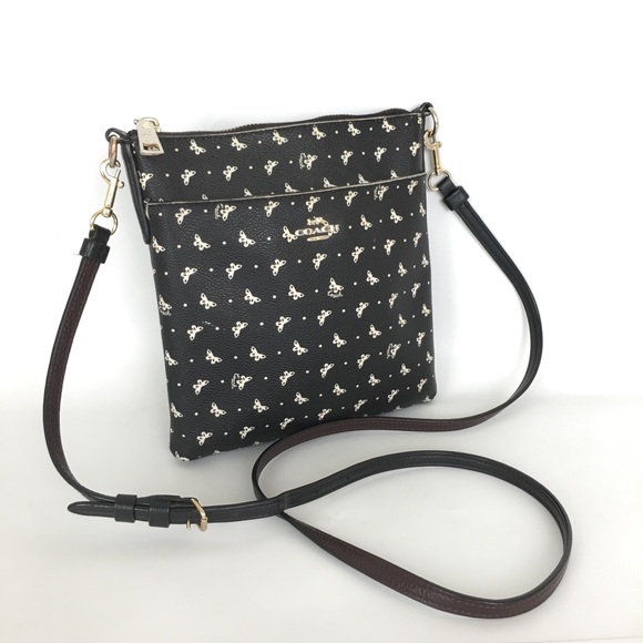 Coach | Bags | Coach Butterfly Print Crossbody Bag Black White Gold ...